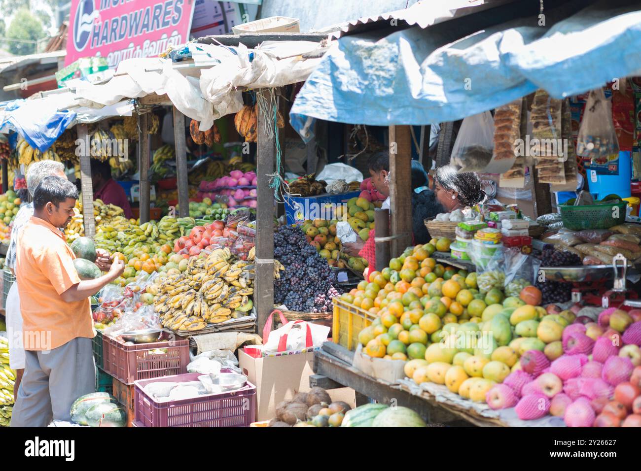 India, Kerala, Munnar, Tropical fruit stand in street market Stock ...
