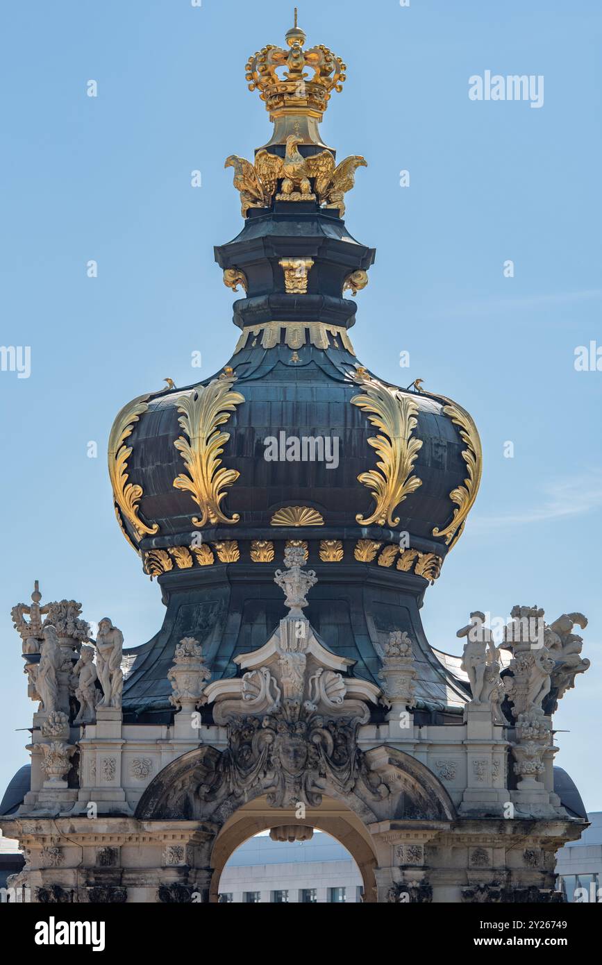 Architectural details on the Crown gate of Zwinger palace complex with ...