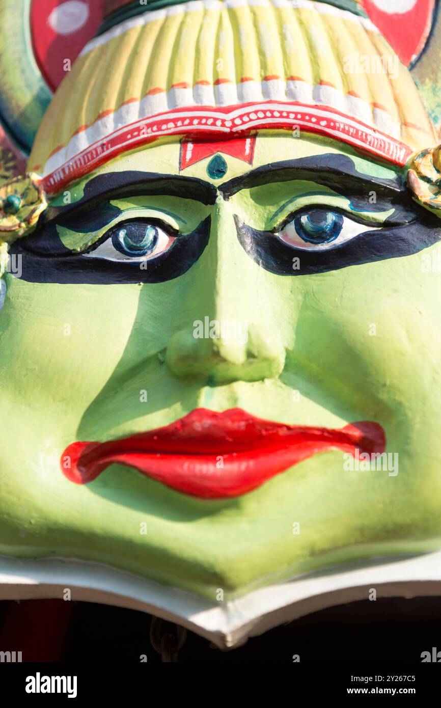 India, Kerala, Kochi (Fort Cochin), Kathakali Performer mask at tourist ...