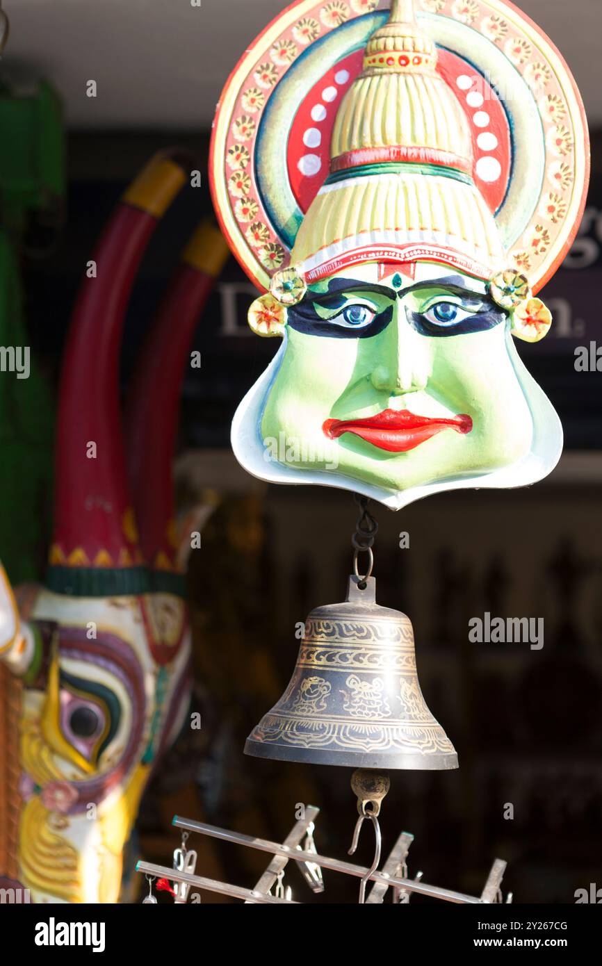 India, Kerala, Kochi (Fort Cochin), Kathakali Performer mask at tourist ...