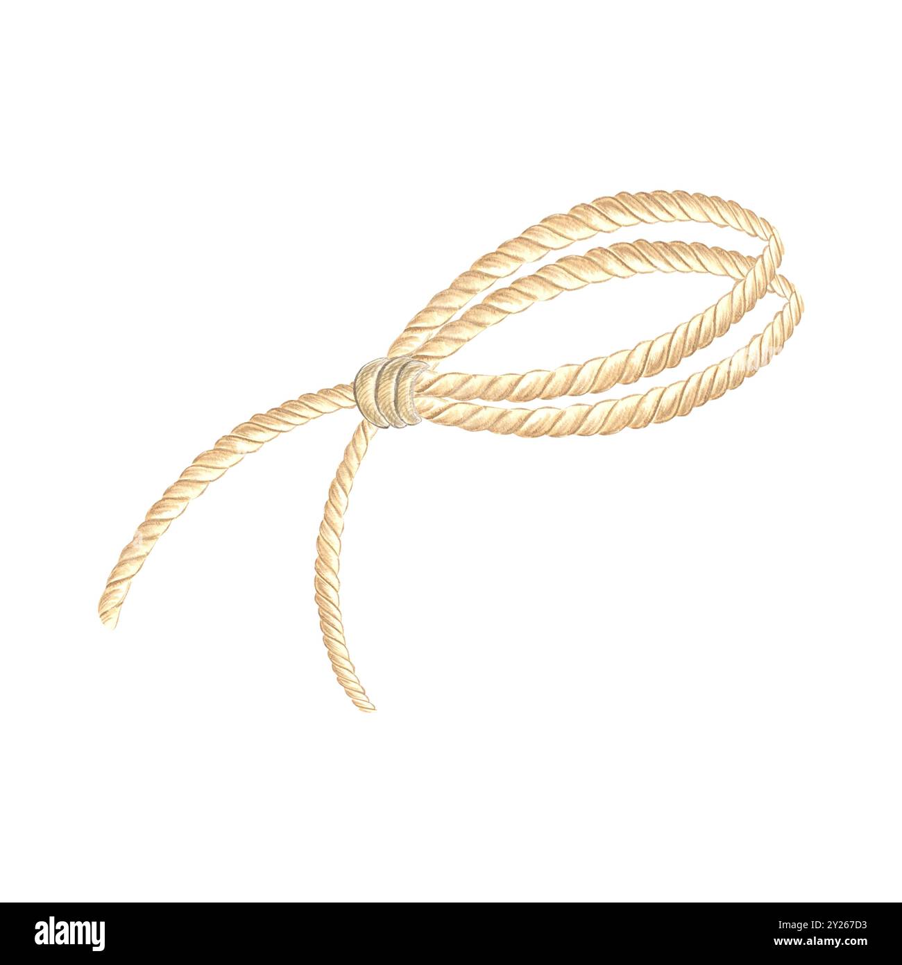Rope twisted in loops. Hand drawn watercolor illustration isolated of ...
