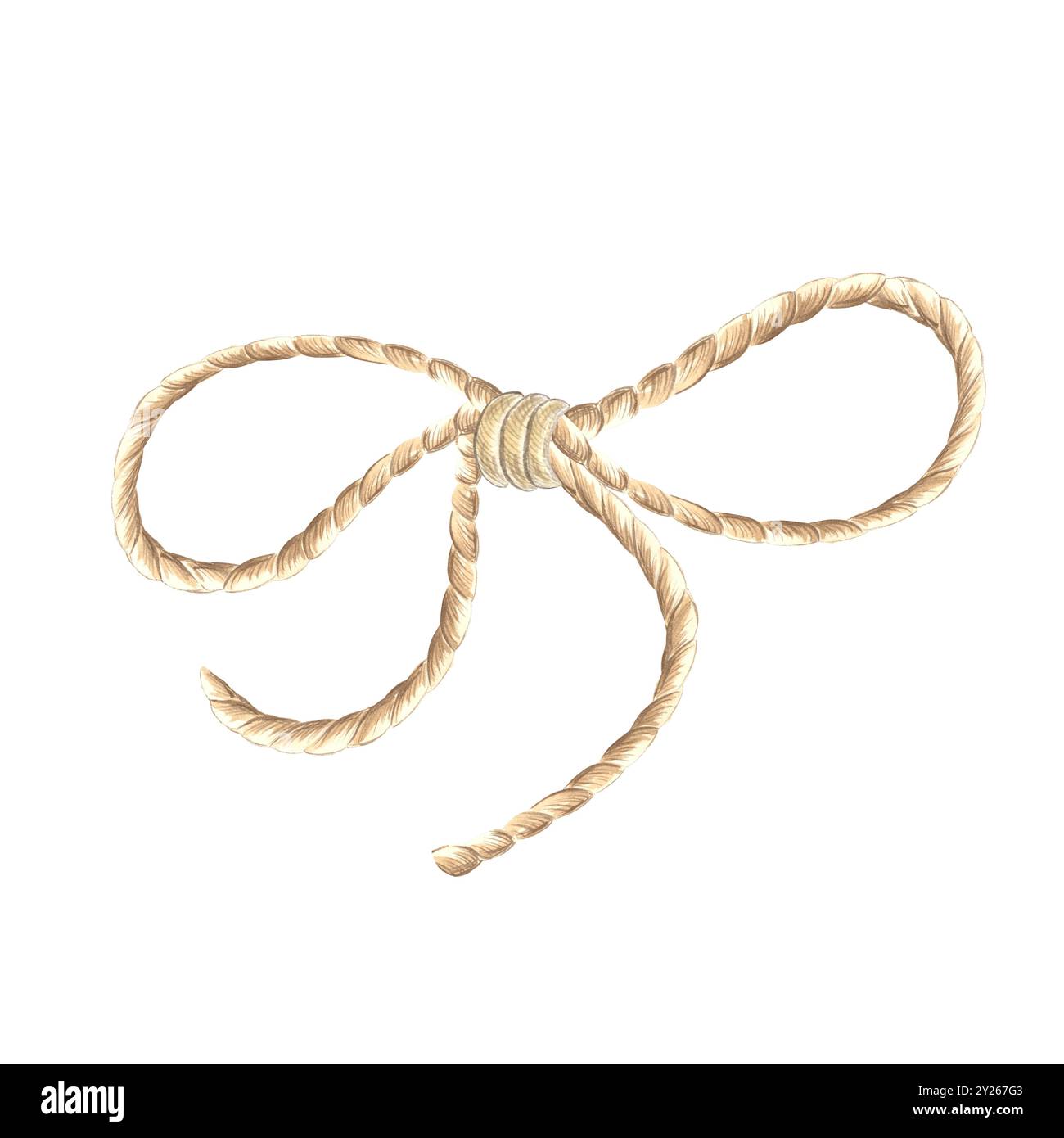 Rope twisted in bow. Hand drawn watercolor illustration isolated of ...