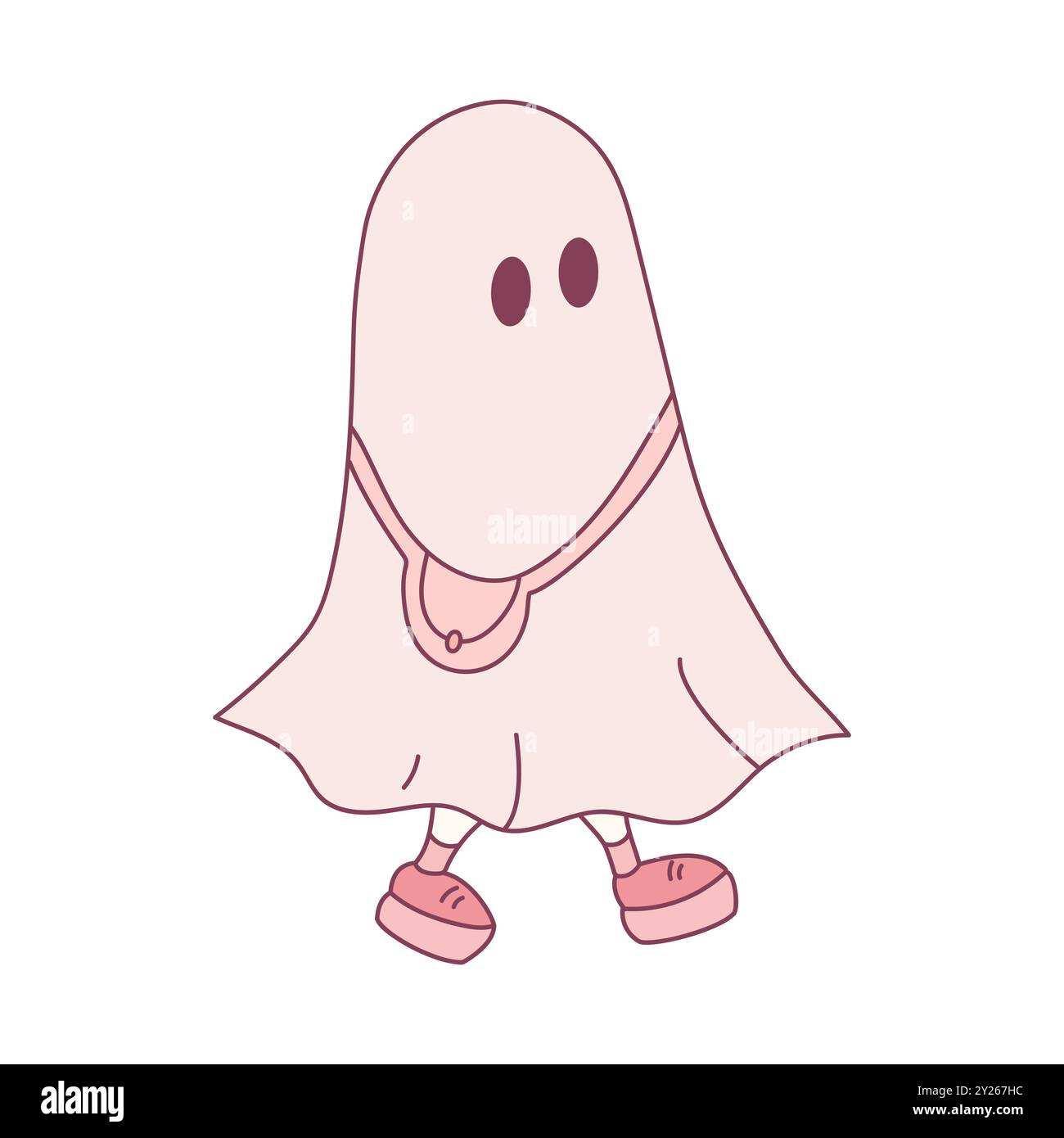 Cute little ghost in shoes with a cross bag. Hand drawn cute ghost ...