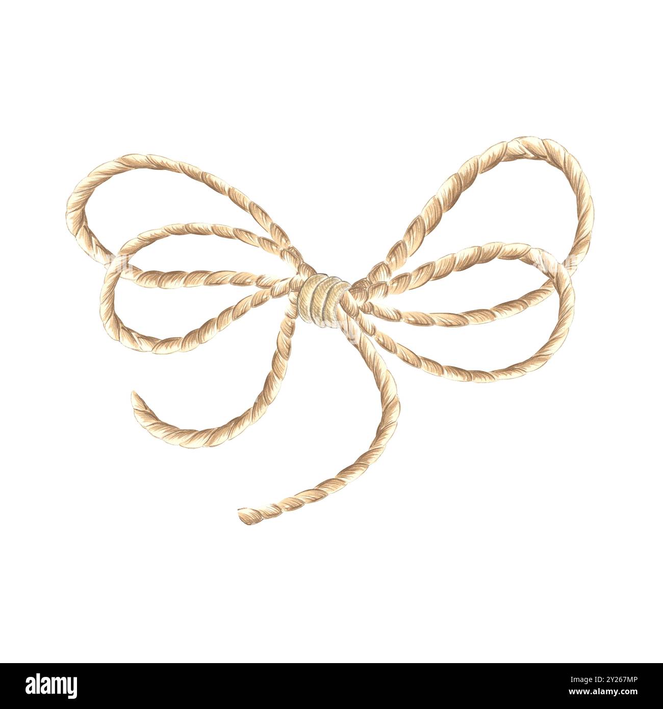Rope twisted in bow. Hand drawn watercolor illustration isolated of ...