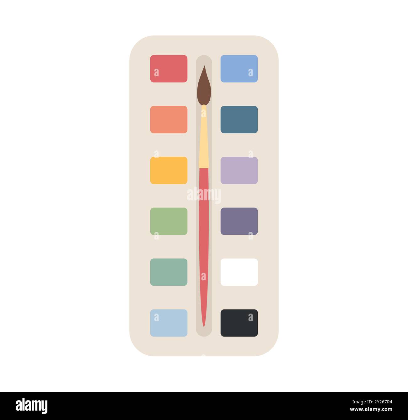 Paint box with paint brush isolated on white background. Color palette ...