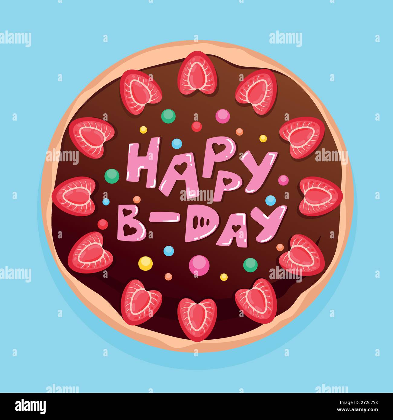Birthday cake decorated with strawberries. Happy Birthday cake with ...