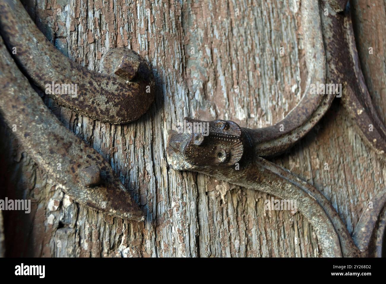 Orcival. Intricate Roman wrought iron hinge displayed at the Basilica ...