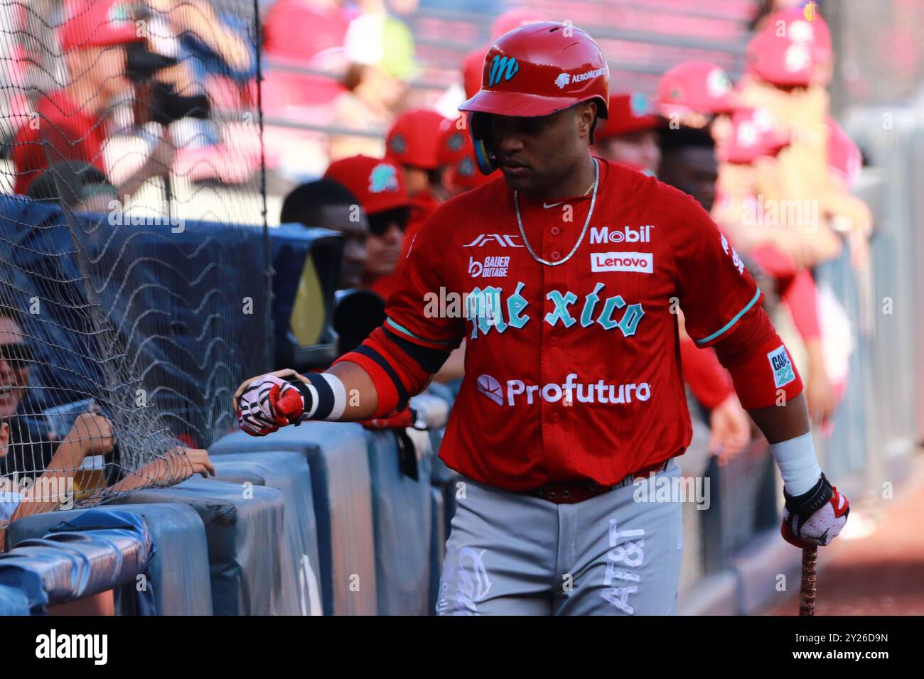 Robinson Canó #22 of Diablos Rojos at the bat during the Resumption of ...