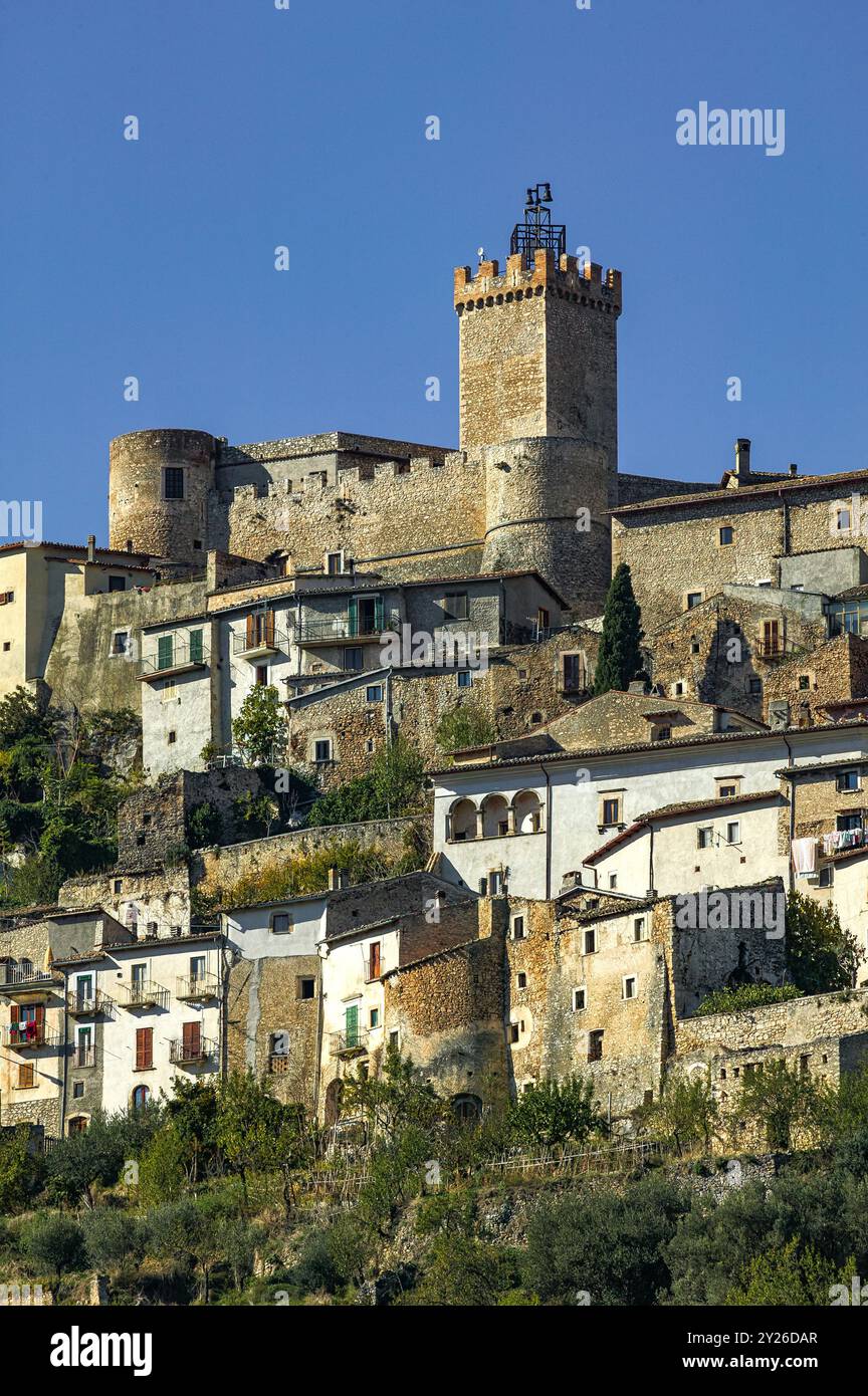 The Piccolomini castle dominates the ancient village of Capestrano ...