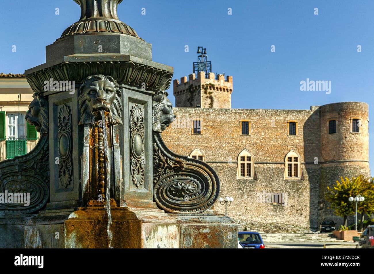 The Piccolomini castle dominates the ancient village of Capestrano ...