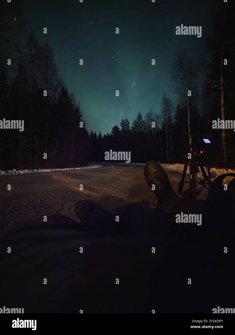 Camera taking photos of aurora borealis in Rovaniemi, Lapland Stock ...