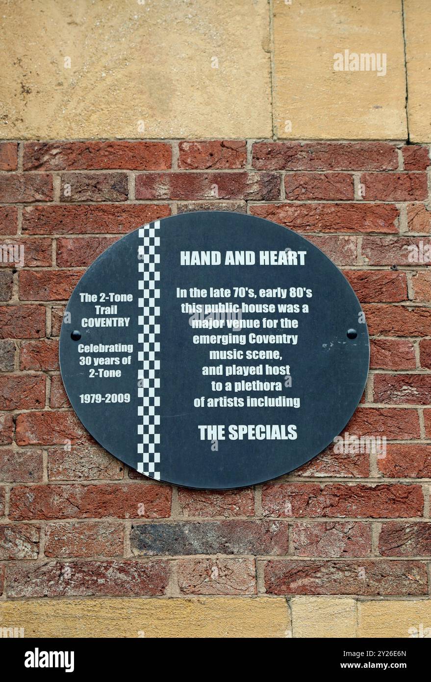 Plaque at the site of the former Hand and Heart pub in Coventry Stock ...