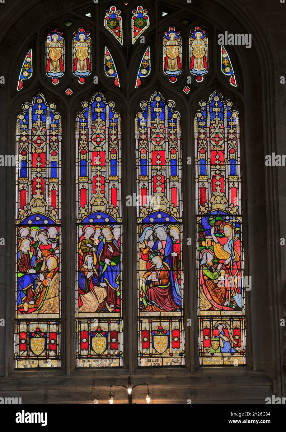Stained glass window in the christian church of St Mary the Virgin, the ...