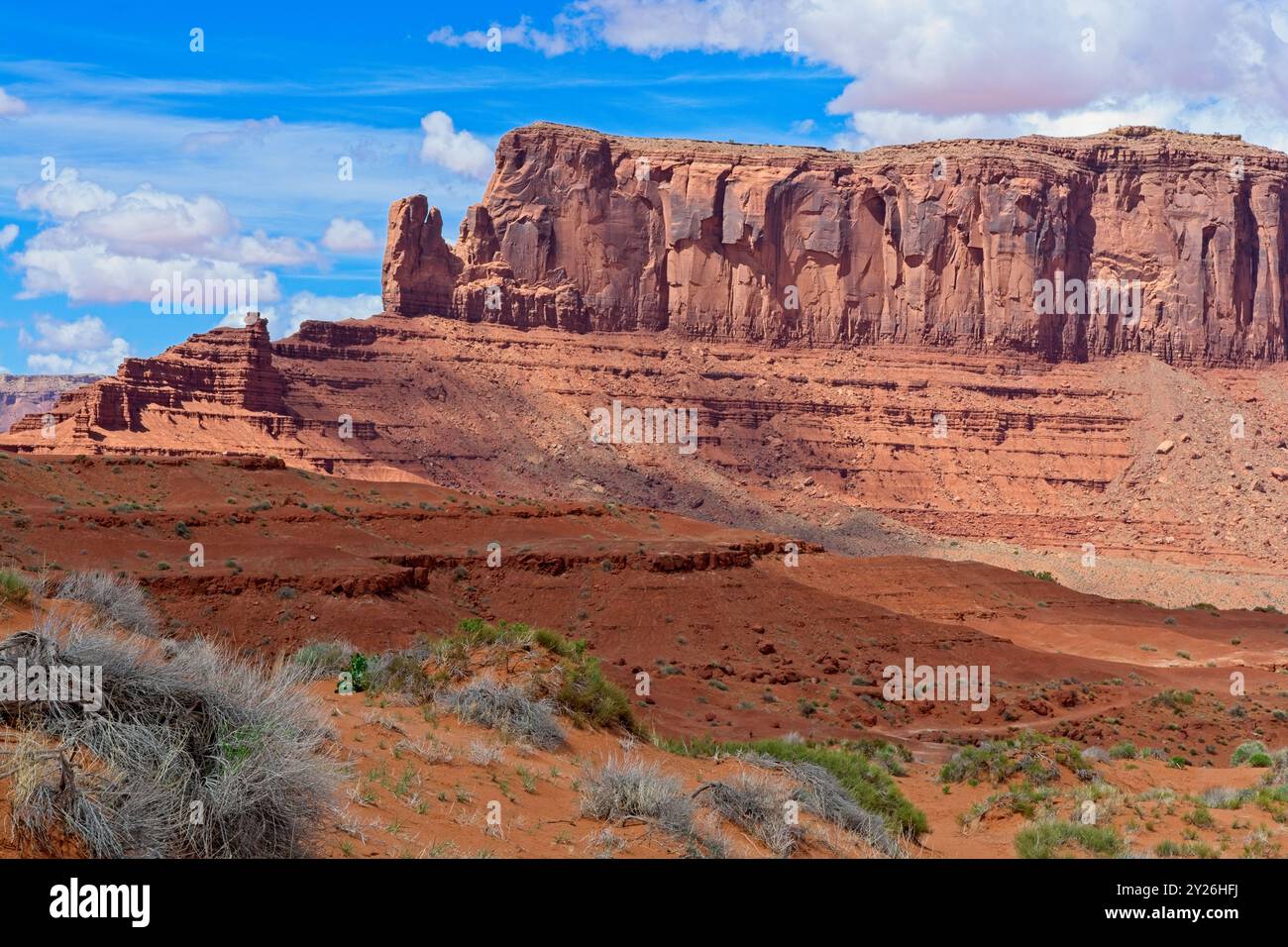 Sentinel Mesa under bright sky with cloud induced shadows Stock Photo - Alamy