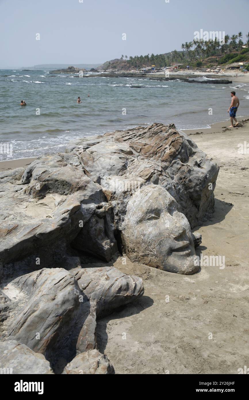 Beach sculptures of Shiva, Ozran Beach, Vagator, Goa, India Stock Photo ...