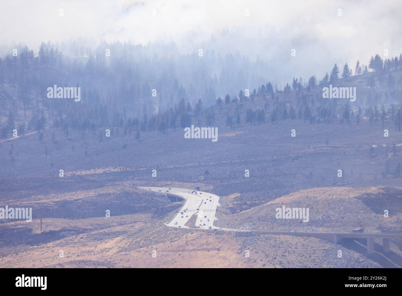 Poor visibility looking through smoke at traffic allowed on I-580 in ...