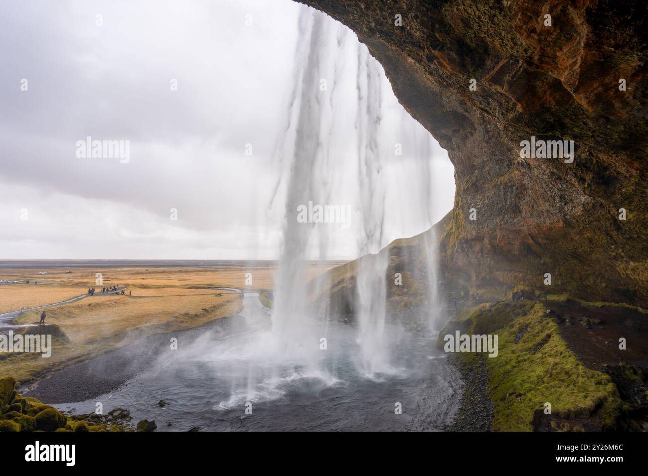 The majestic Seljalandsfoss waterfall is formed by meltwater from ...