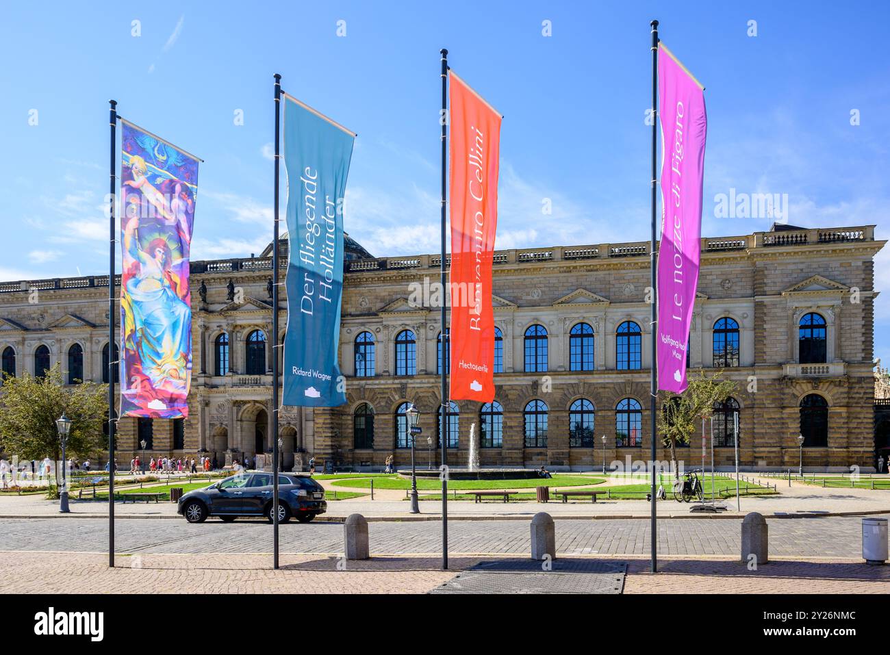 Promotive banners in front of the Semperoper opera house and concert ...