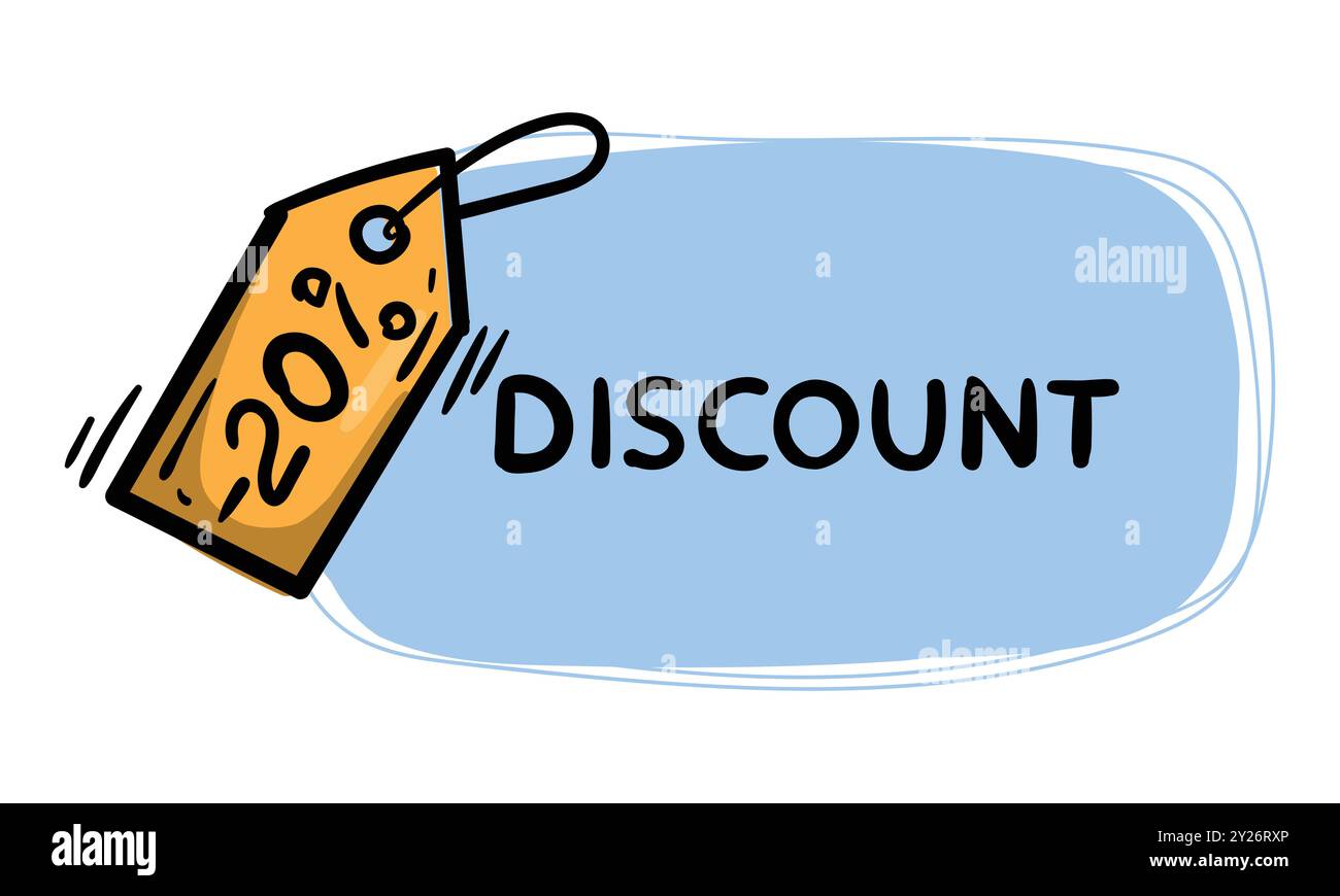 Simple hand drawn sticker with a tag, discount inscription. Vector ...