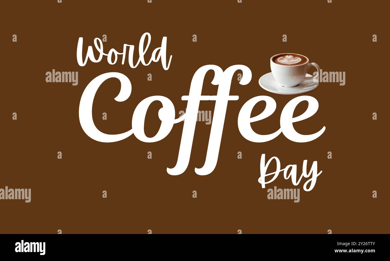 World coffee Day banner, October 1st isolated on Brown color texture ...