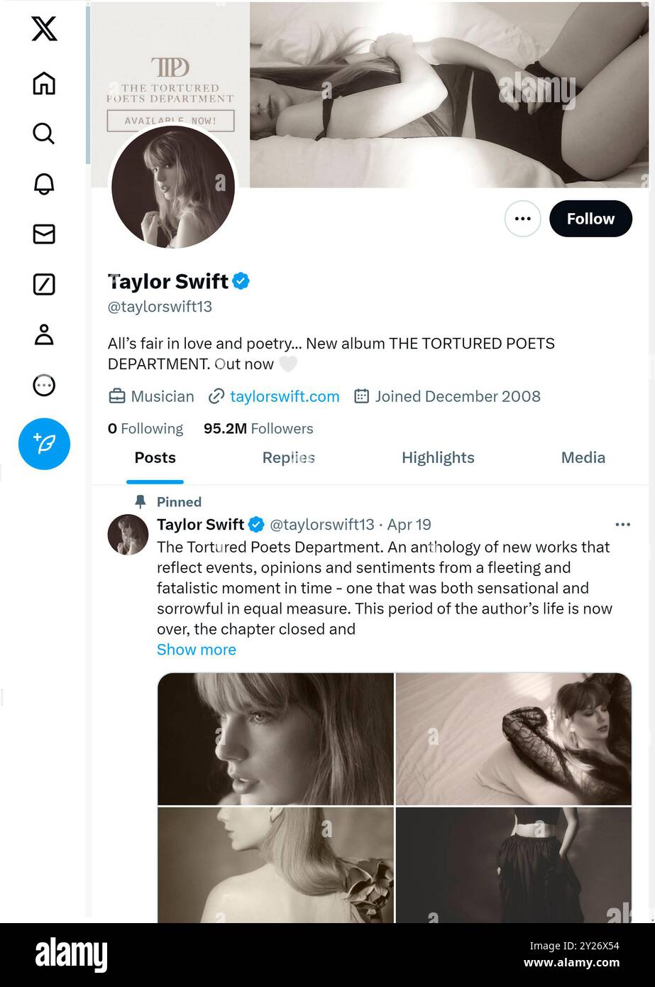 'X' - formerly Twitter - page (Sept 2024) of Taylor Swift Stock Photo ...
