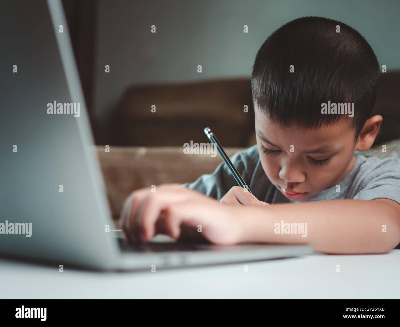 Technology studying at home using laptop computer, Student distance ...