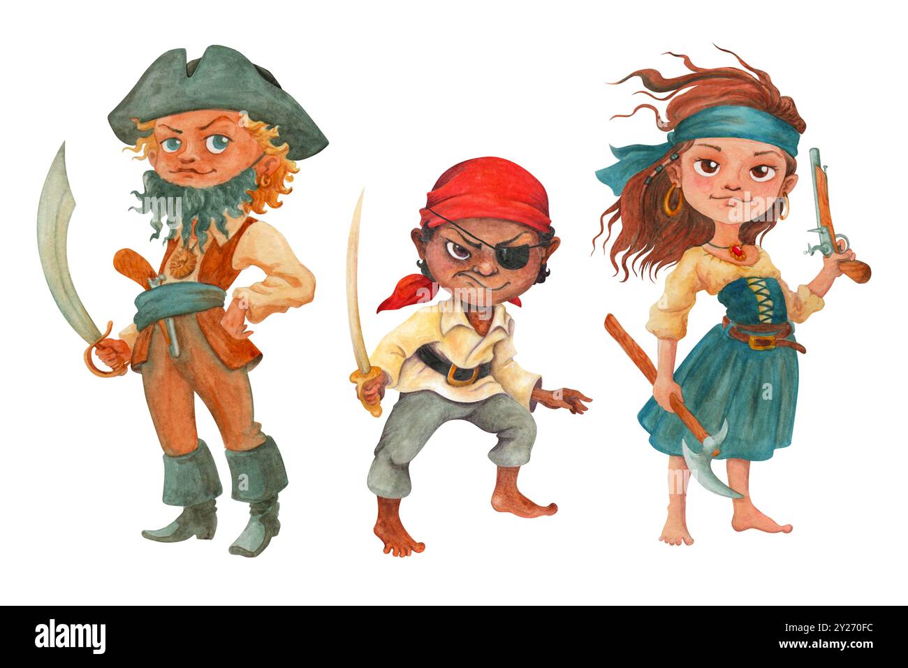 Pirate Clip Art For Kids Watercolor Cartoon Pirate Characters.