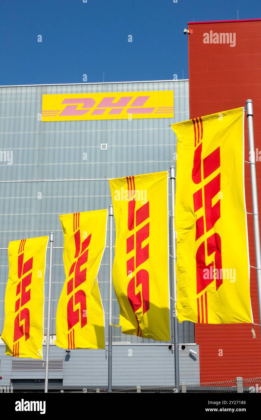 DHL Company Logo Flags Warehouse Building Logistics Distribution Center ...