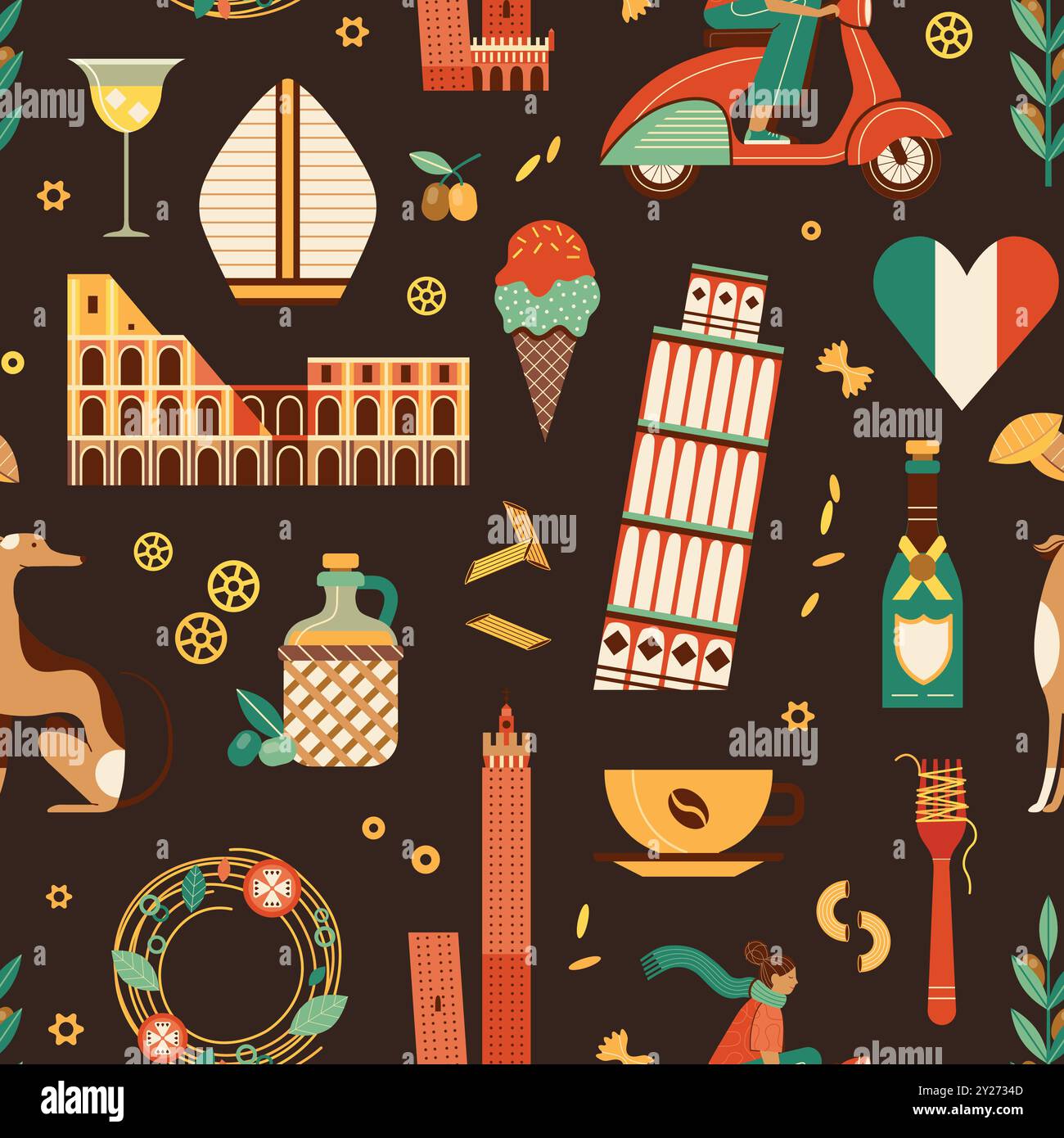 Travel Italy Pattern with Famous Italian Symbols Stock Vector Image ...