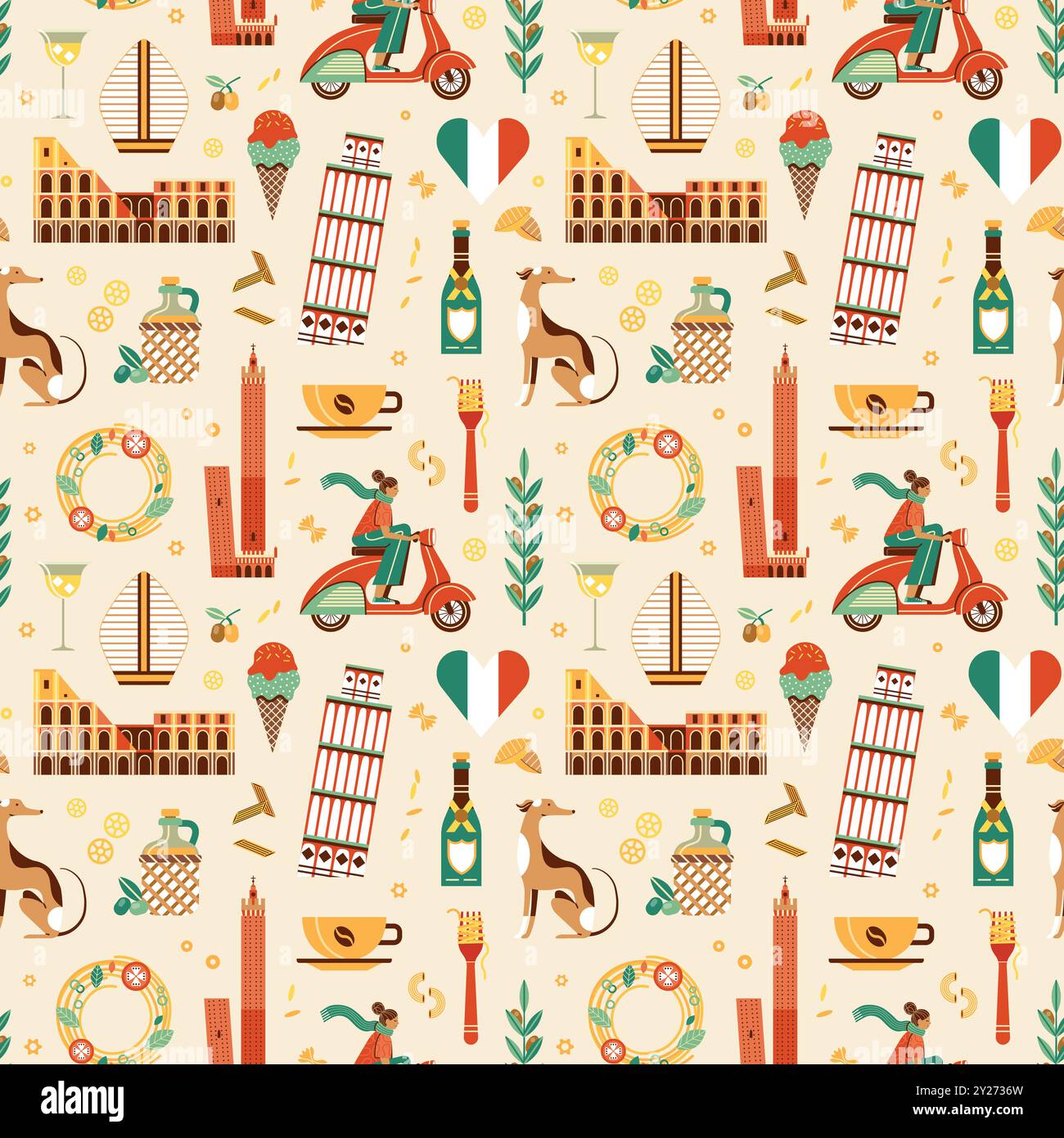 Travel Italy Pattern with Famous Italian Symbols Stock Vector Image ...