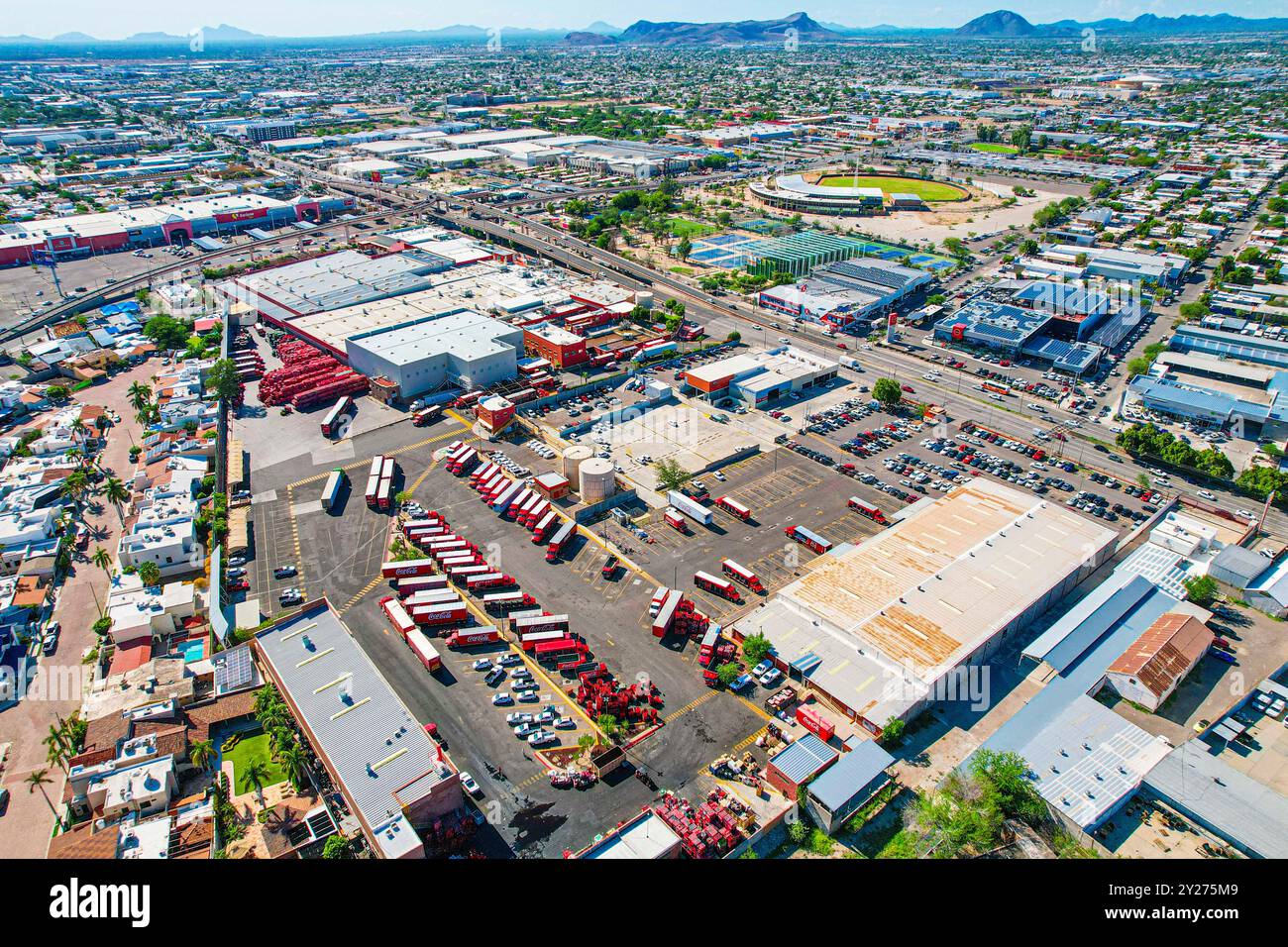 Coca Cola or The Coca-Cola Company aerial view of the soda factory ...