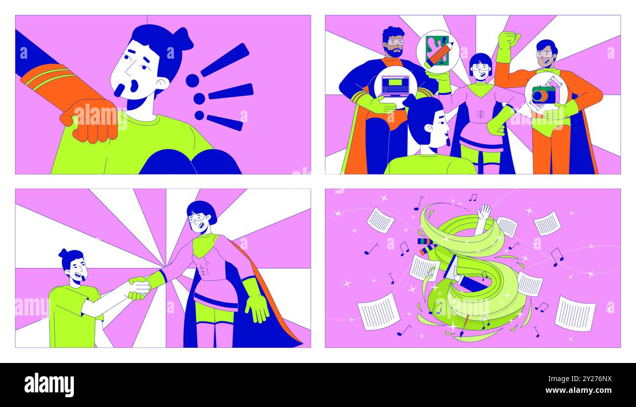 Opening musical talent cartoon flat illustration set Stock Vector Image ...