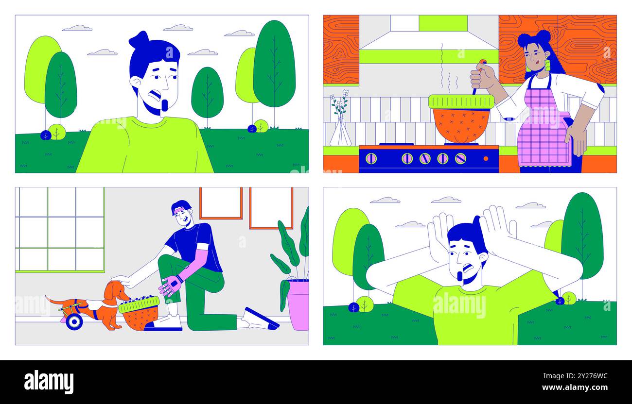 Alternative hat usage and panic attack outdoors cartoon flat ...