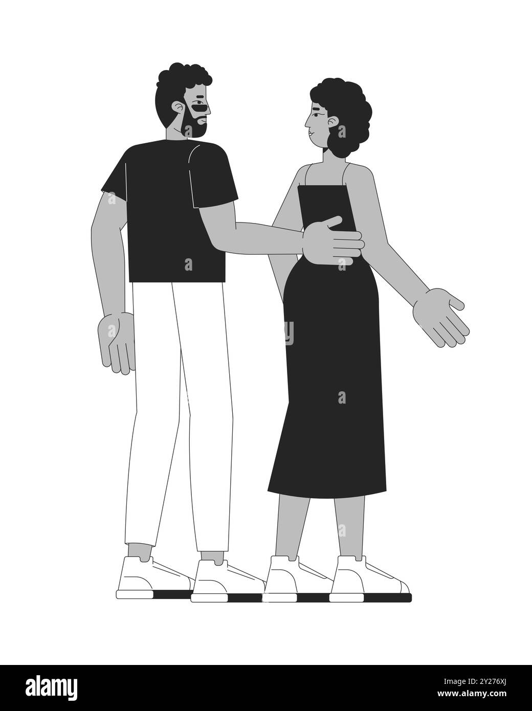 Black man holding hand on wife back black and white 2D line cartoon characters Stock Vector ...