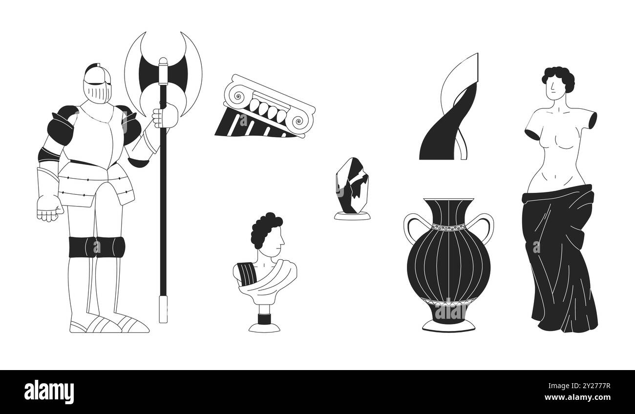 Ancient Museum Artifacts Black And White 2d Line Cartoon Objects Set Stock Vector Image And Art