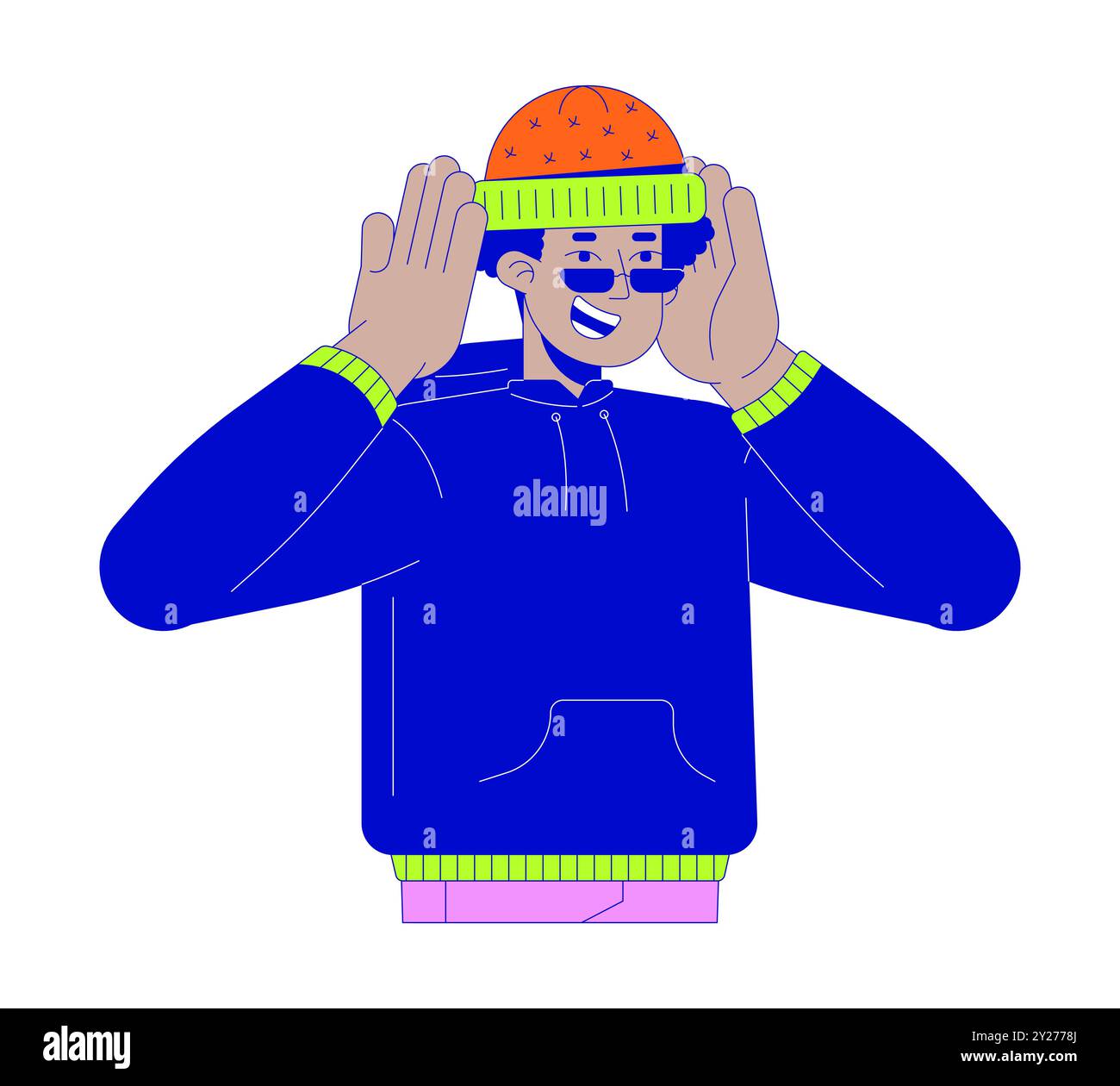 Happy latino man with warm hat 2D linear cartoon character Stock Vector ...