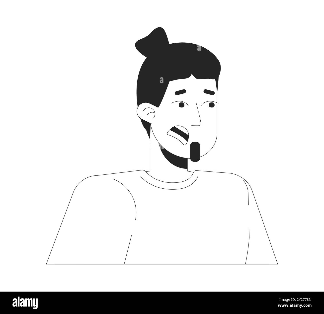 Scared caucasian male black and white 2D line cartoon character Stock ...