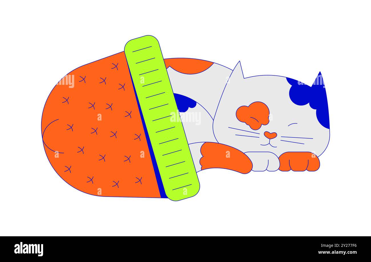 Cute calico cat sleeping in hat 2D linear cartoon character Stock ...