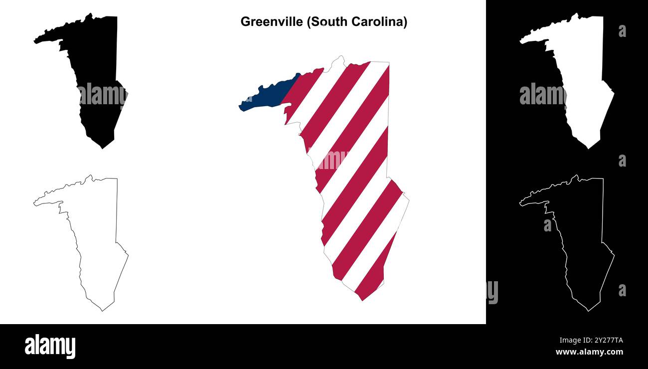 Greenville County (South Carolina) outline map set Stock Vector Image ...