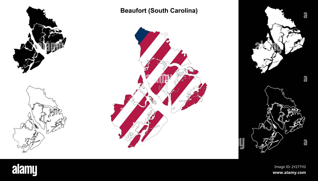 Beaufort County (South Carolina) outline map set Stock Vector Image ...