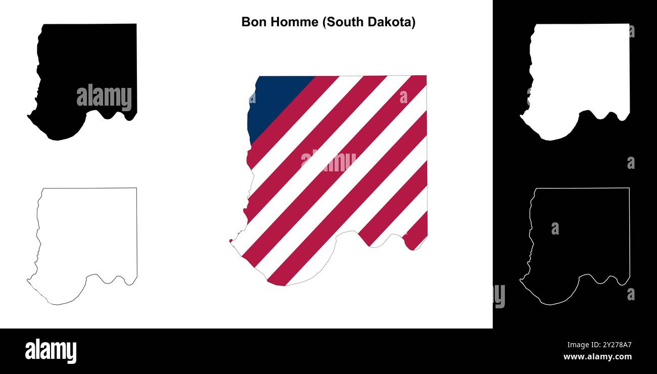 Bon Homme County (South Dakota) outline map set Stock Vector Image ...