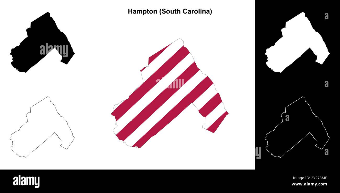Hampton County (South Carolina) outline map set Stock Vector Image ...