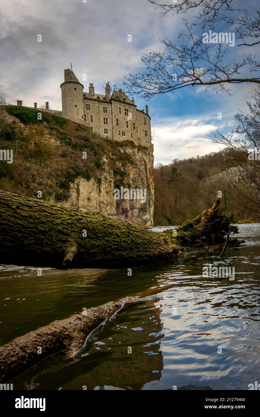 landscape photograph of the castle of Walzin situated on the heights of ...