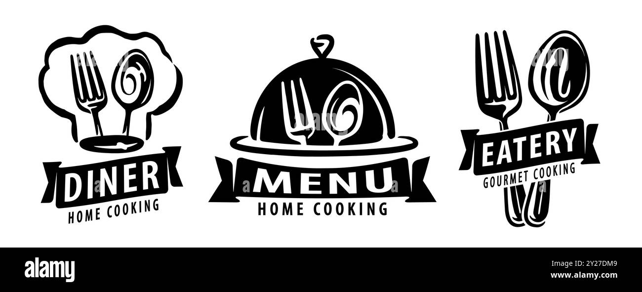 Set of symbols or badges for restaurant menu. Eatery, diner emblem ...