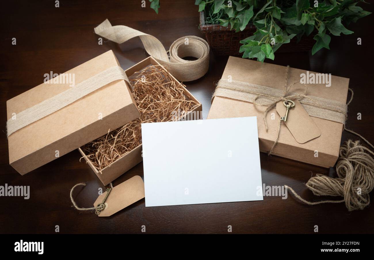 Gift Packaging Boxes Mock Up with Jute String, Blank Card and Tags with ...