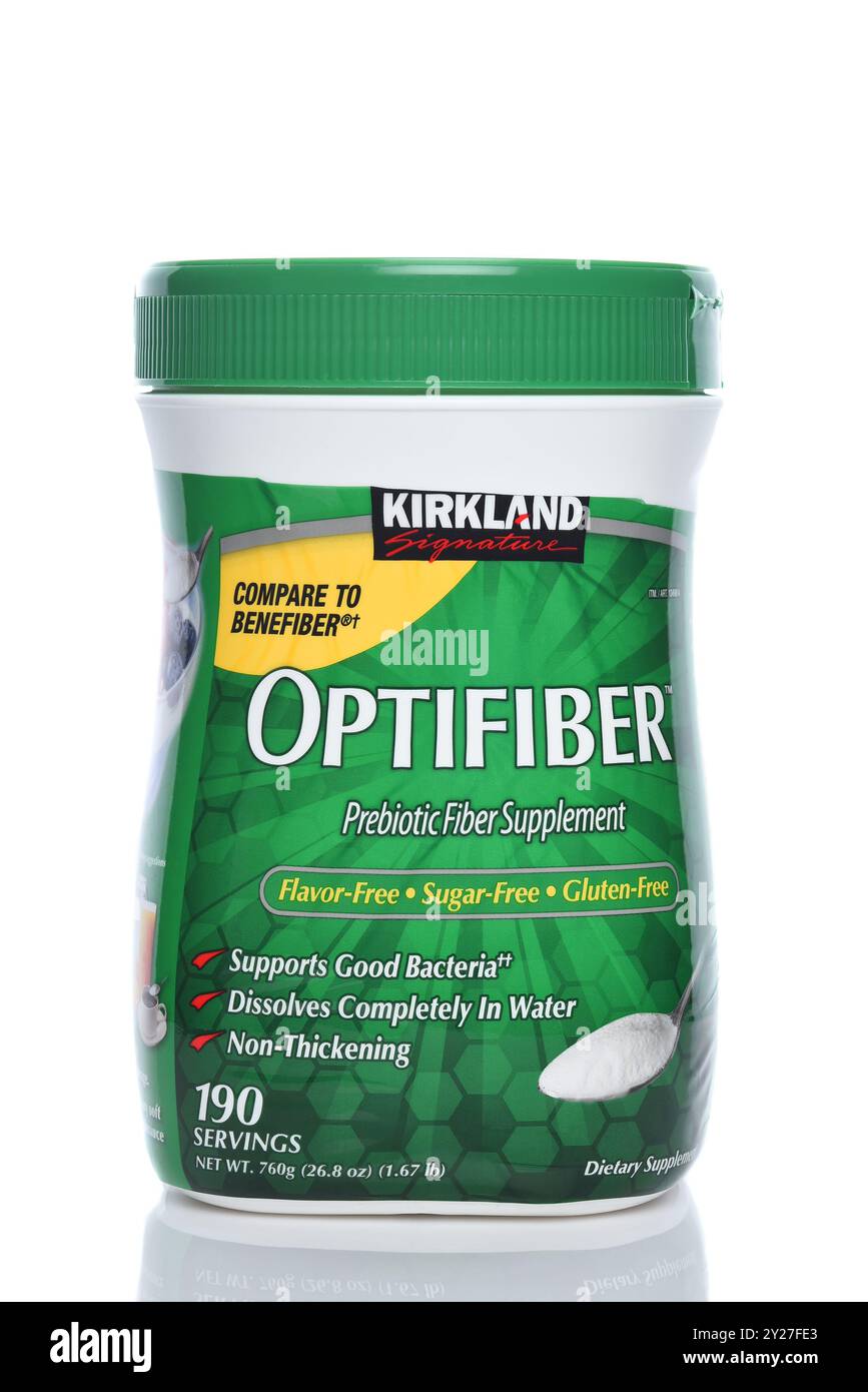 IRVINE, CALIFORNIA - 6 SEPT 2024: A canister of Kirkland Optifiber ...