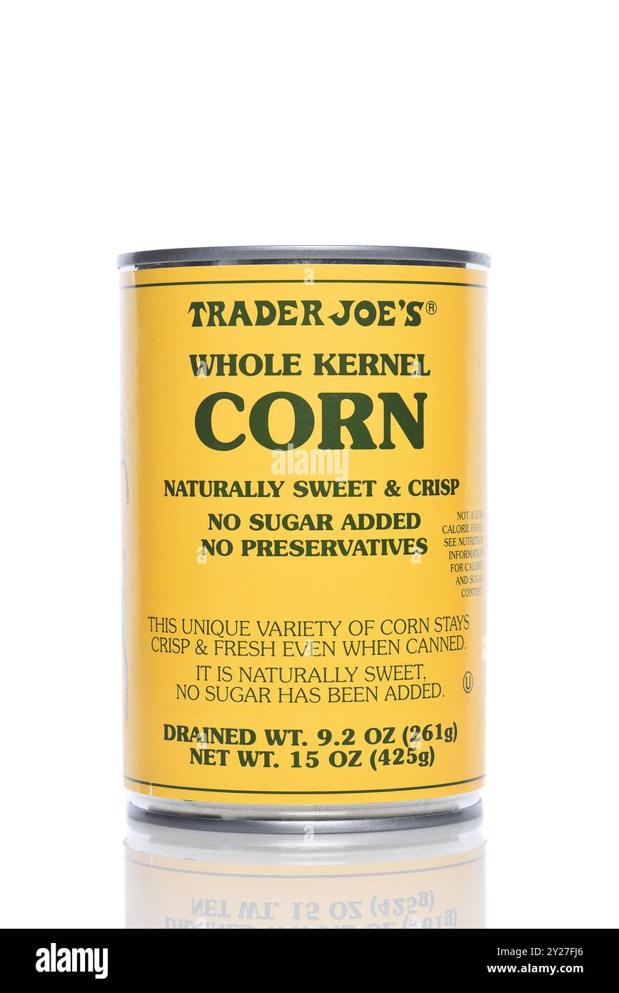 IRVINE, CALIFORNIA - 6 SEPT 2024: A can of Trader Joes Whole Kernel ...