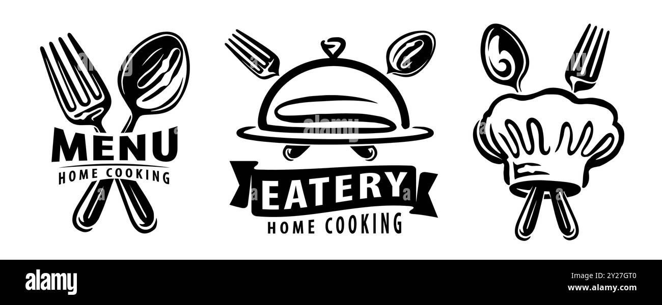 Food service set of symbols badges. Emblems or restaurant menu, cafe ...