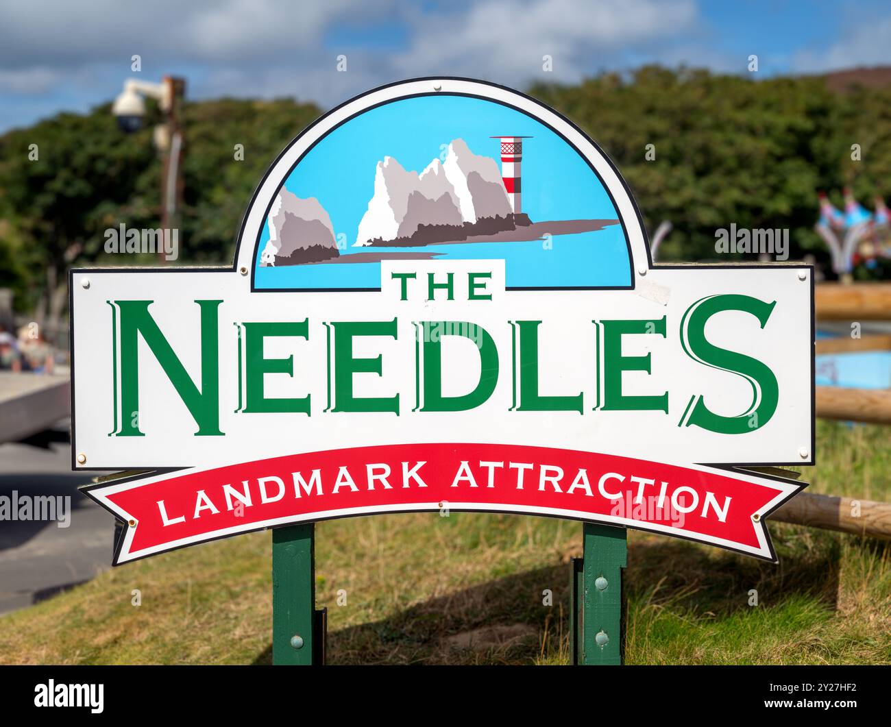 Sign for The Needles Landmark Attraction, near Alum Bay, Isle of Wight ...