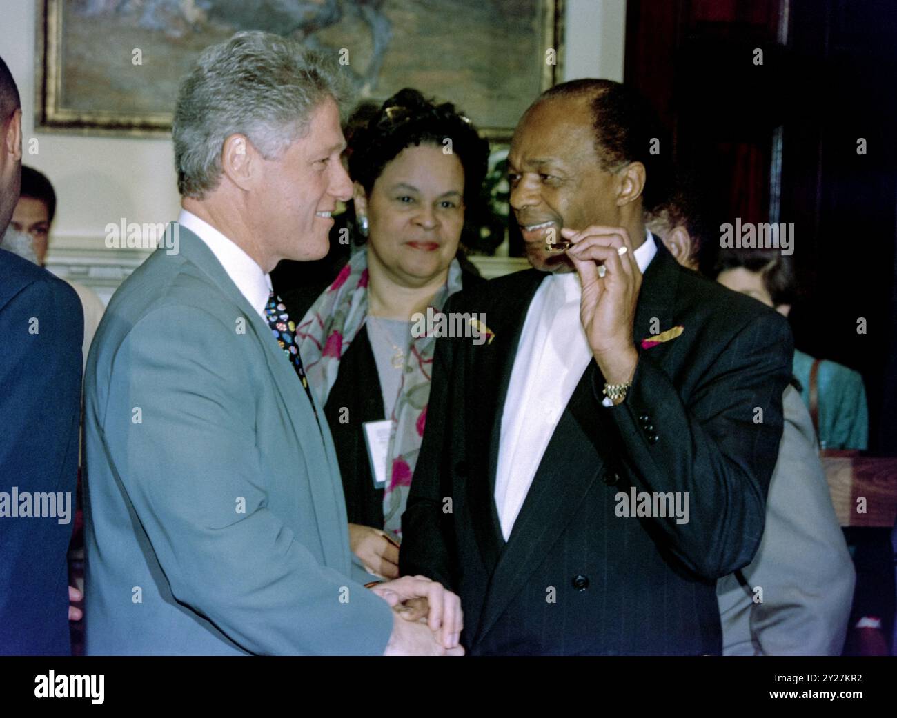 D.C Mayor Marion Barry, right, holds up a pen given him by U.S ...